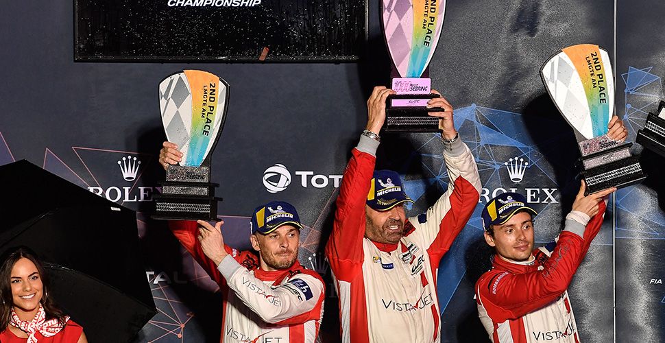 Ferrari on the GTE-Am podium at Sebring