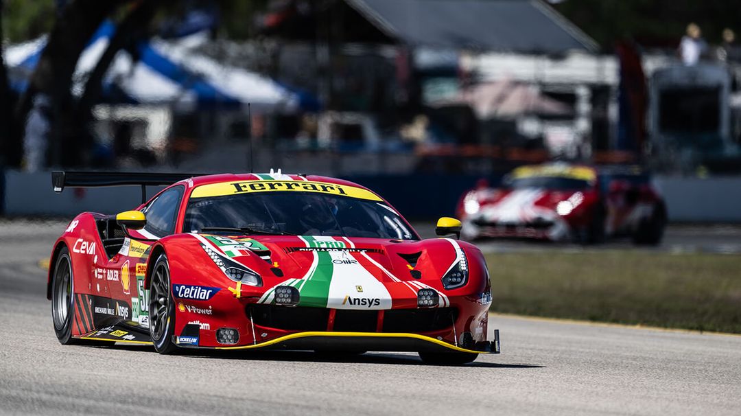 Fifteen Ferraris at the start of the 24 Hours of Le Mans