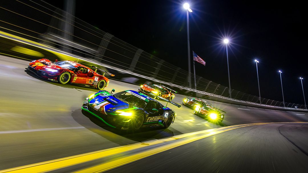 Five Ferrari 296 GT3s line up for the 24 Hours at Daytona