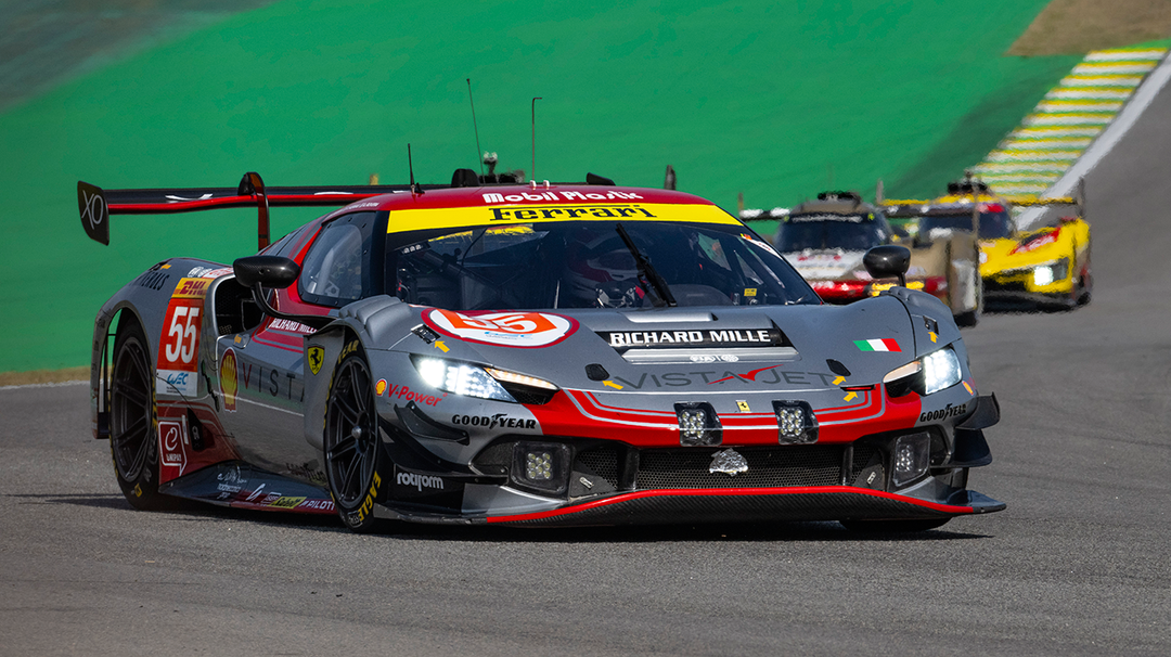 The Ferrari 296 LMGT3 Vista AF Corse #55 finishes sixth at Interlagos