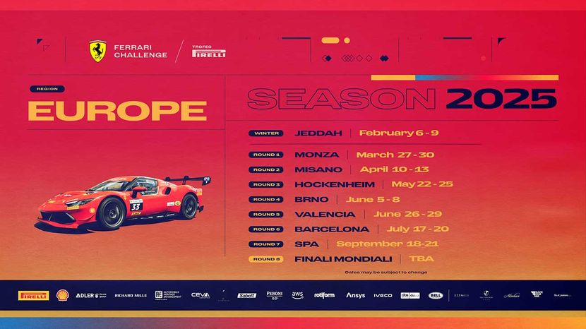 Eight rounds for the Ferrari Challenge Trofeo Pirelli Europe 2025