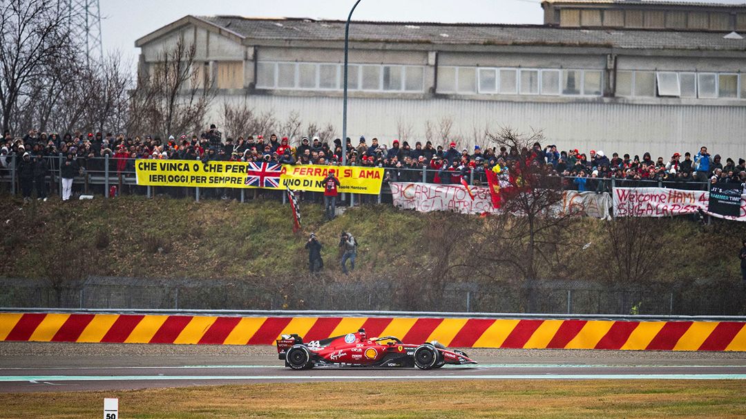 First laps in a Ferrari for Lewis and a return to the cockpit for Charles